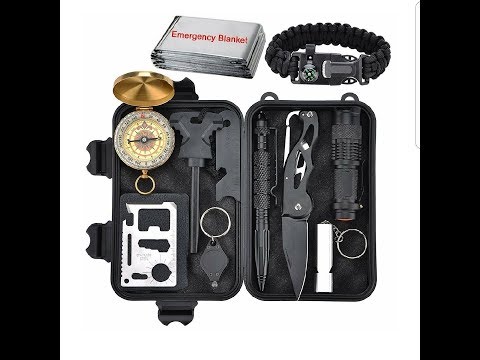 Emergency Survival Kit 11 in 1 - Outdoor survival gear tool with survival bracelet.