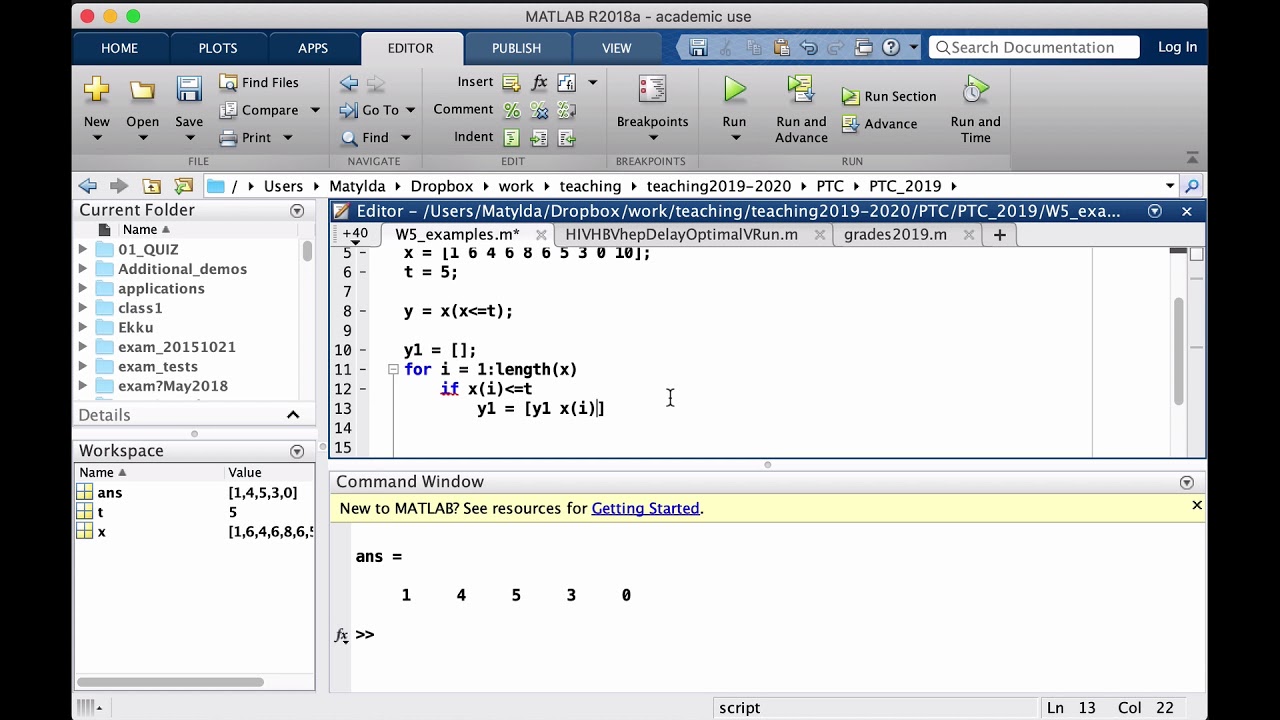 Intro to MATLAB - Week 5 - Functions, example