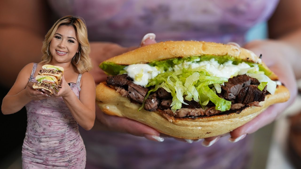 This is my simple CARNE ASADA, Chile Con Queso & Bean TORTA perfect for a quick and easy meal!