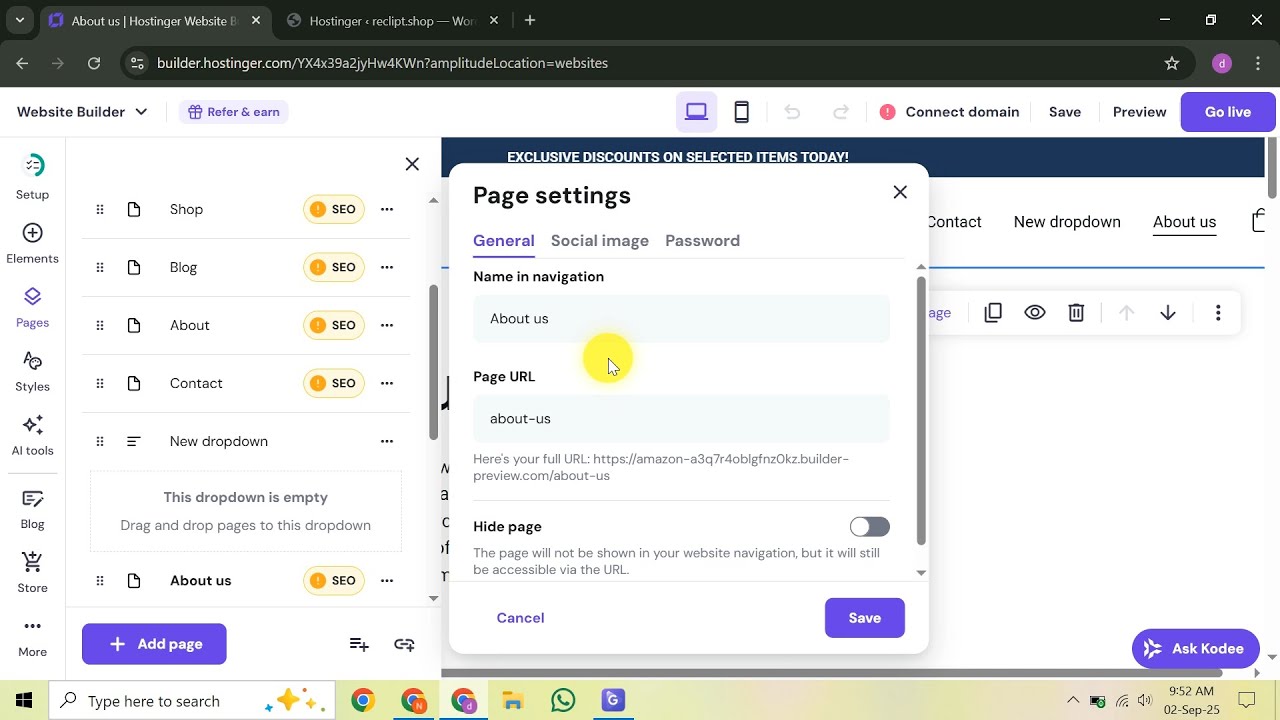 How to Add About Us Page on Hostinger