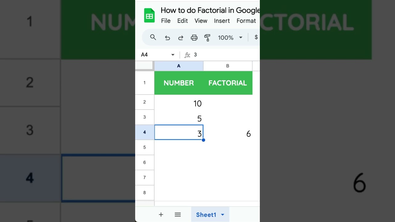 How to do Factorial in Google Sheets