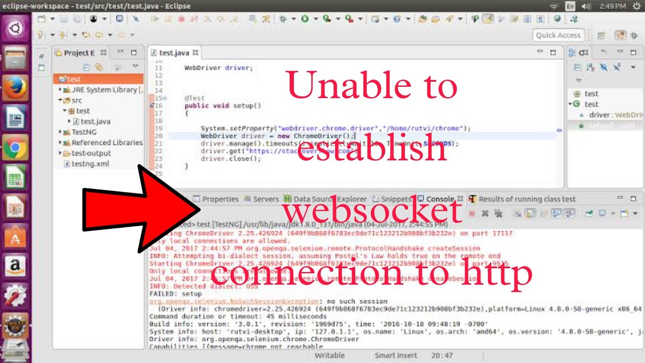 Unable to establish web socket connection to http || selenium java