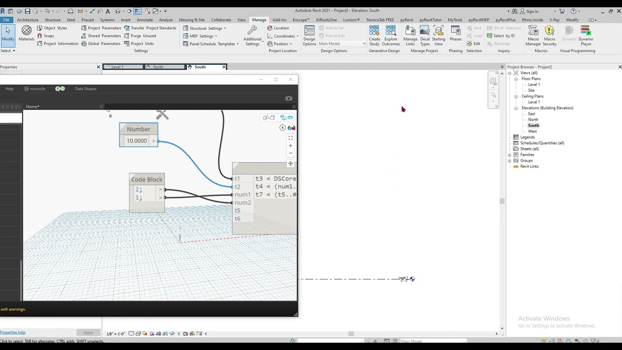 Level and floor plan view create with dynamo design script and python script in revit