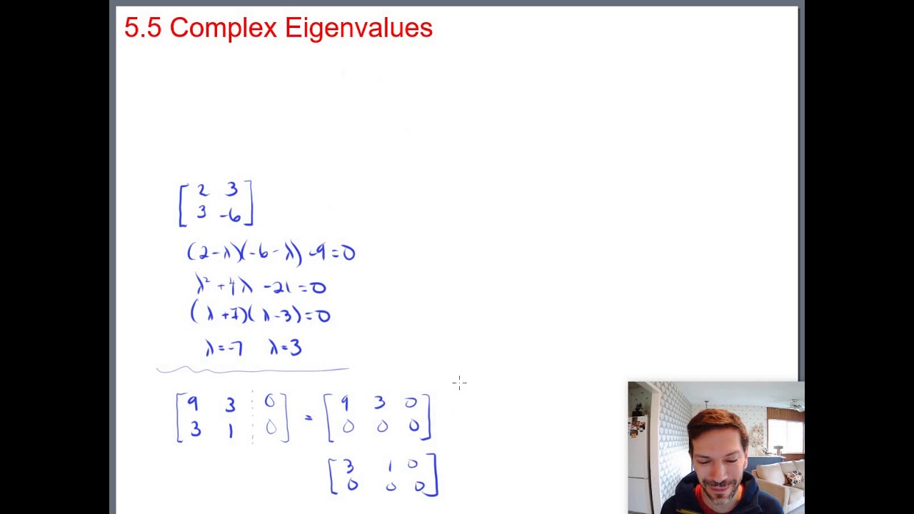 Finding Complex Eigenvalues and Eigenvectors (Math 204 Section 5.5 video 1)