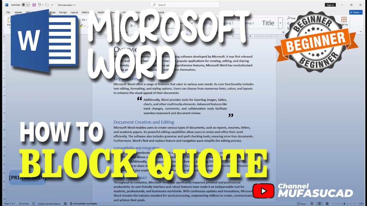 Microsoft Word How To Block Quote