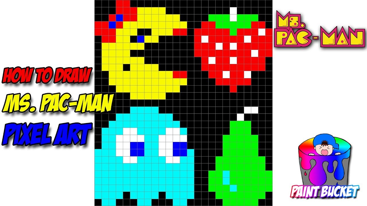 How to Draw Ms. Pac-Man - Namco's Pac-Man Pixel Art Drawing