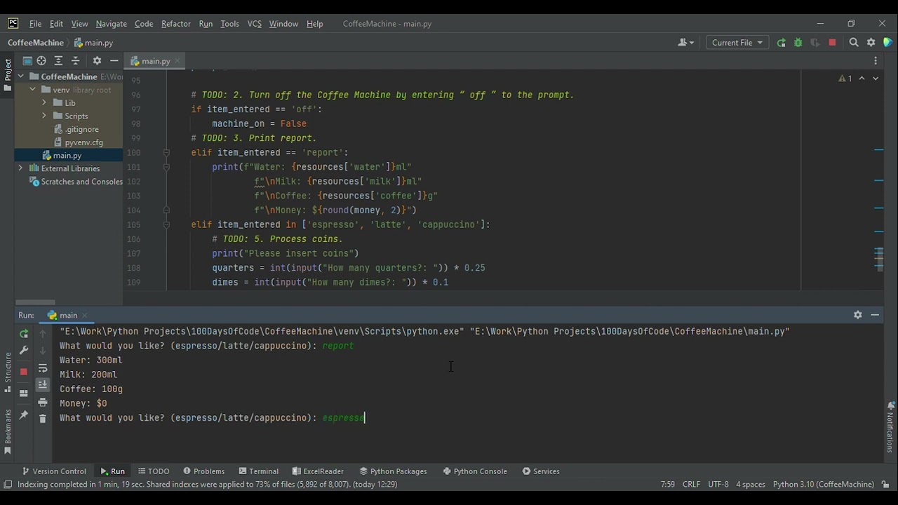 Coffee Machine Project | #100DaysOfCode | Python