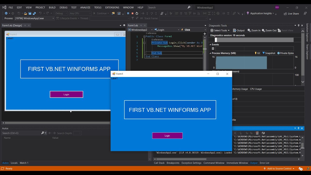 VB.Net WinForms App in Visual Studio 2019 (Getting Started)