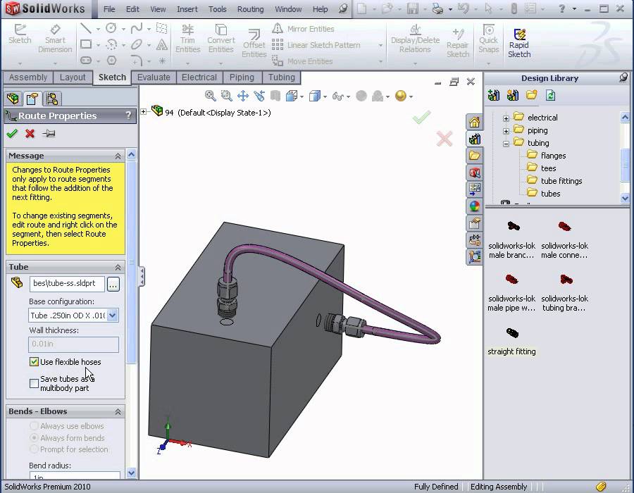 SolidWorks Routing Video Tutorial - Flexible Tubing