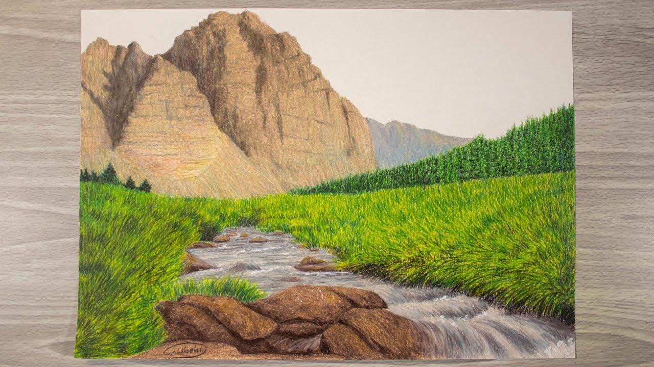How to Draw a Landscape || Drawing Mountains - Drawing Trees