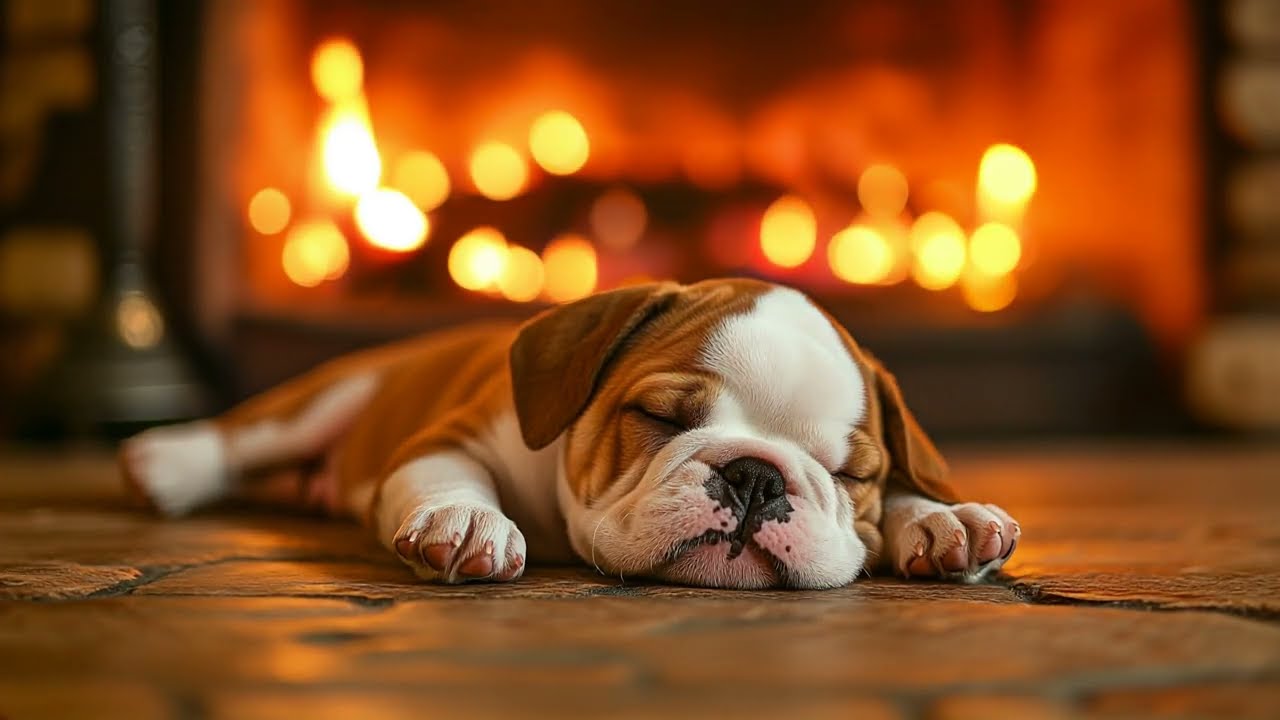 Cozy Fireplace - Sleeping Bulldog Puppy 🐶🔥 | 10 Hours of Crackling Fire Sounds for Relaxation