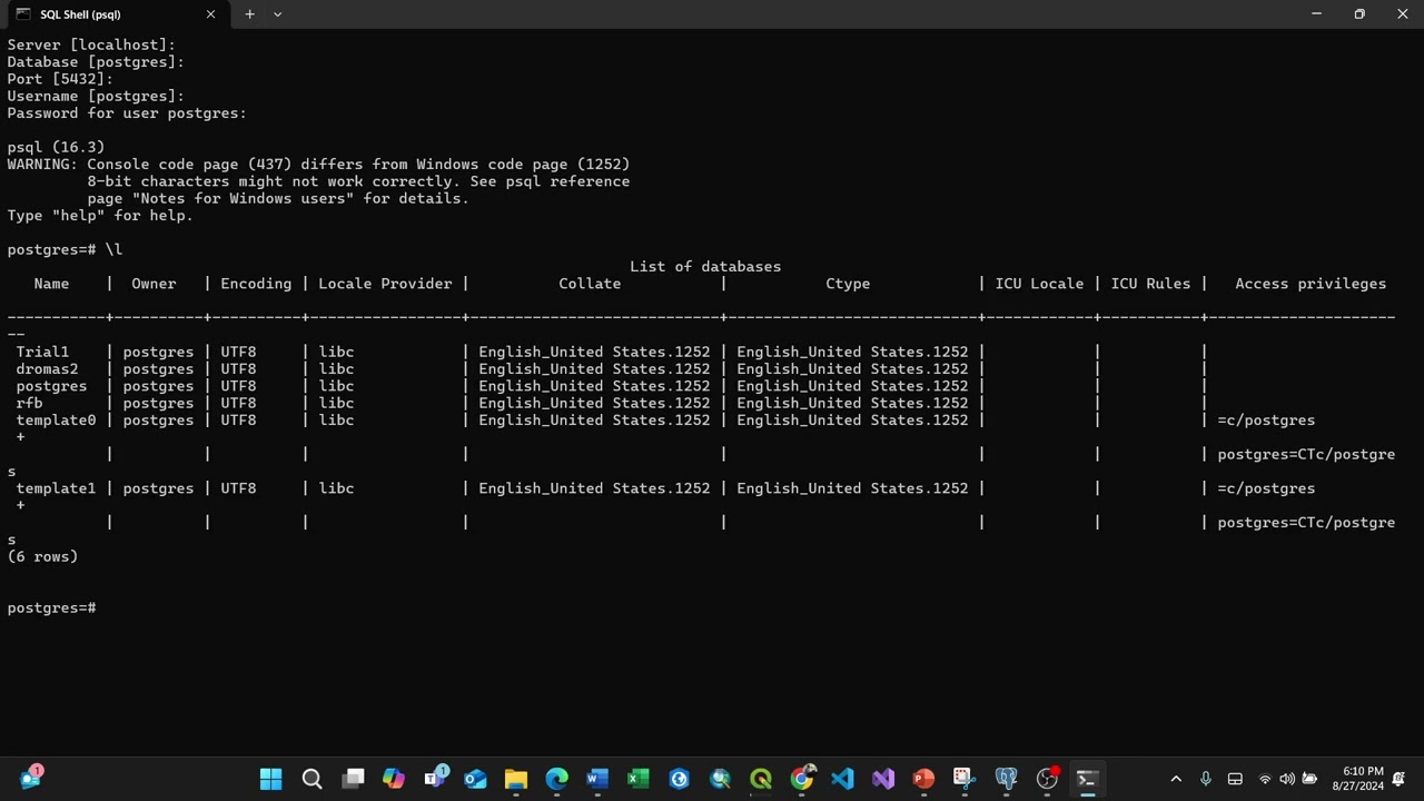 How to create database using PSQL SQL shell for PostgreSQL