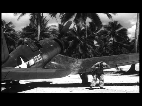 U.S. Marine Corps F4U aircraft returning from missions in Pacific theater in Worl...HD Stock Footage