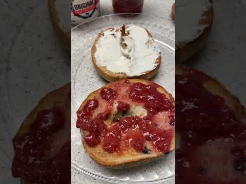 Bagel with Home-made strawberry jam & cream cheese spread