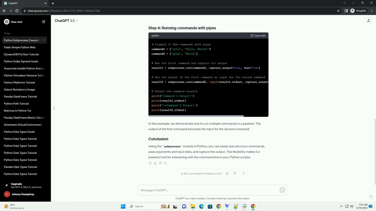 execute linux command in python and get output