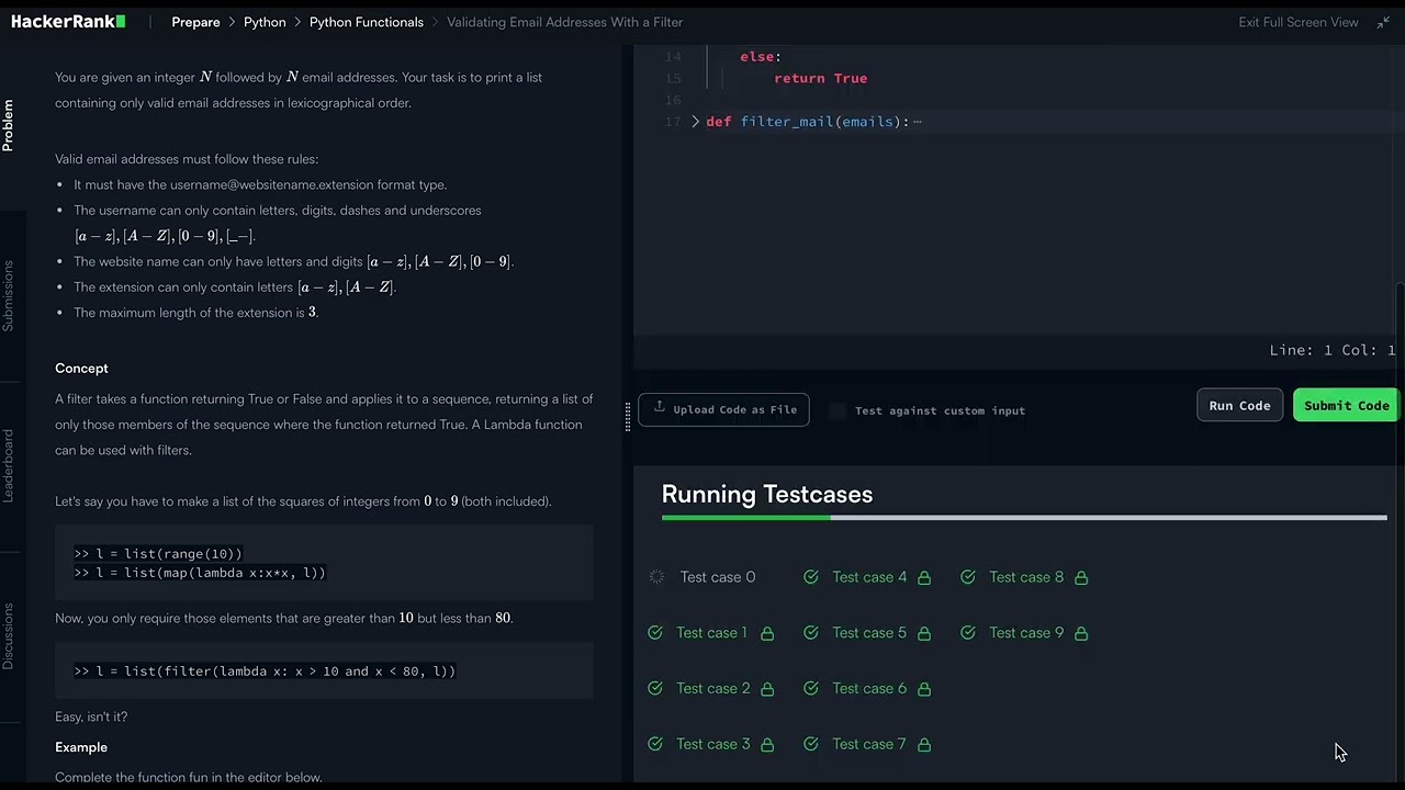 Hackerrank Python Solution  #2 Python Functionals - Validating Email Addresses With a Filter