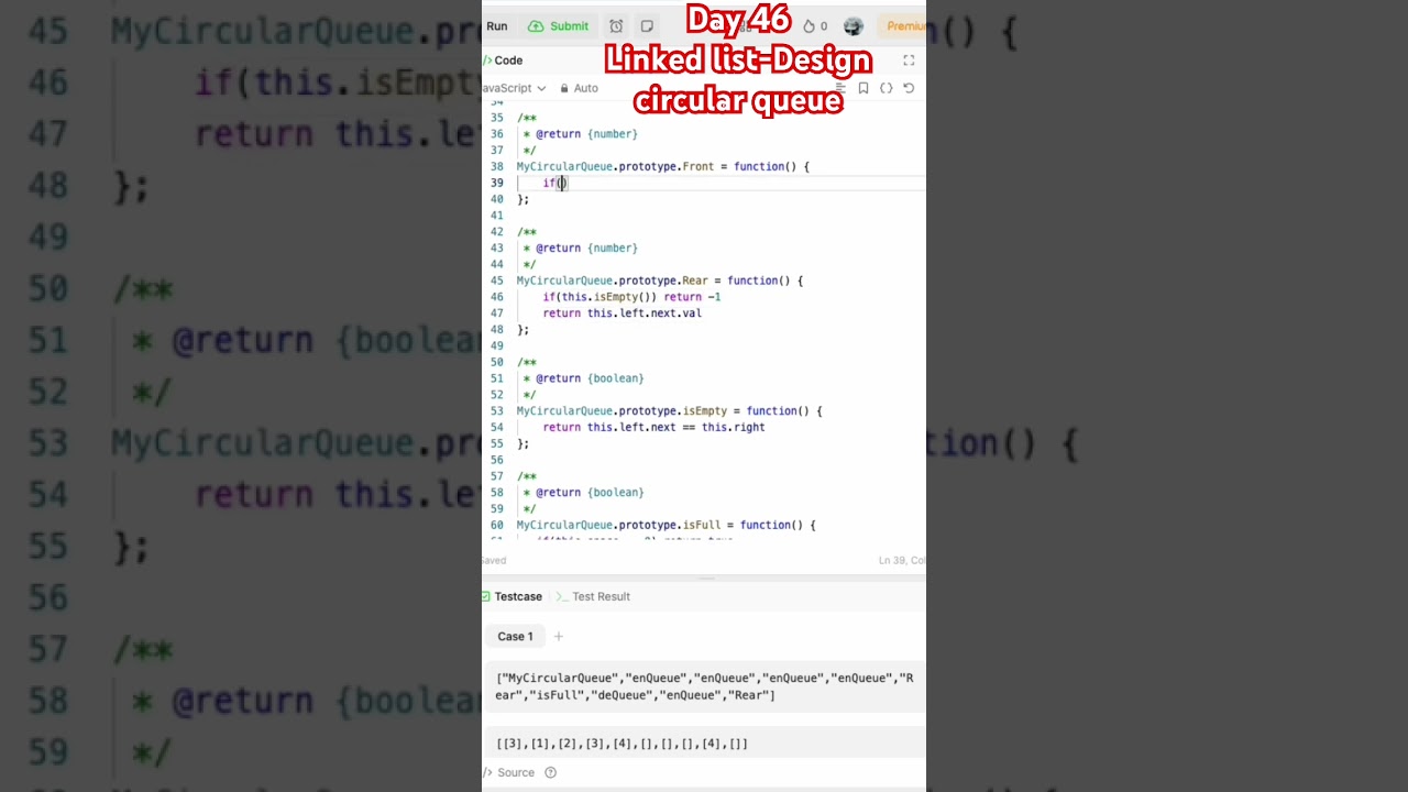 Day 46, Design a circular queue #coding #dsa #javascript #python #datastructures #linkedlist