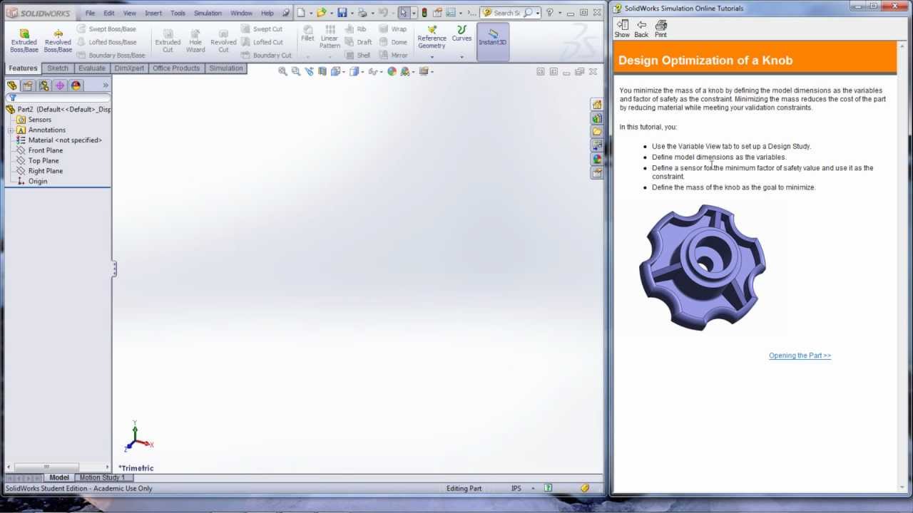 Design Optimization Help Using SolidWorks
