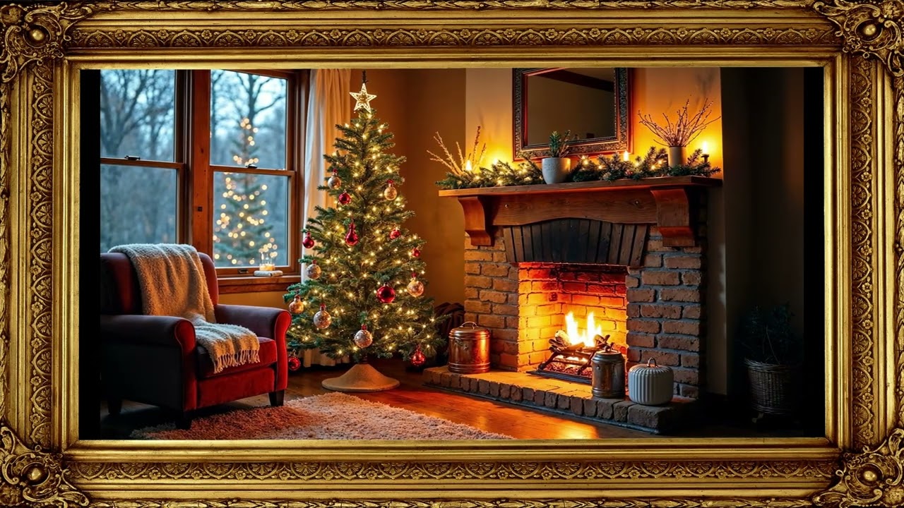 Christmas Tree Fireplace TV Frame Art Loop Video | 4K | FREE TO USE
