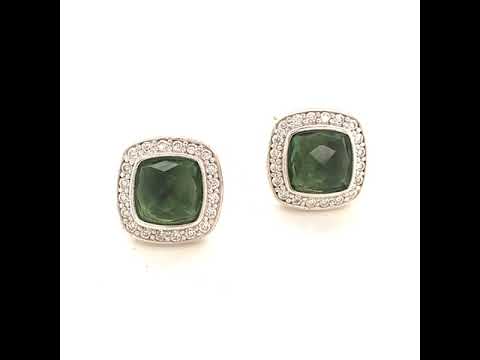 DAVID YURMAN PRASIOLITE DIAMOND EARRINGS STERLING SILVER 5.2 GRAMS DY12