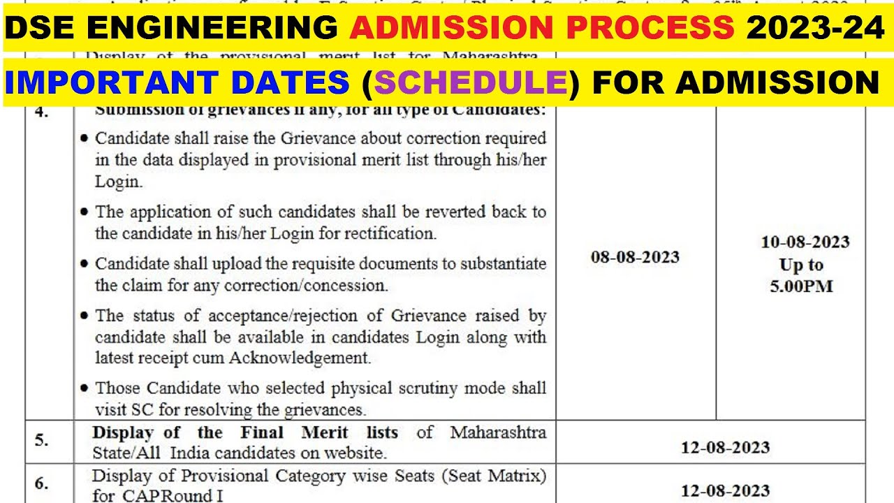 DSE Engineering Admission 2023-24 Schedule Explained