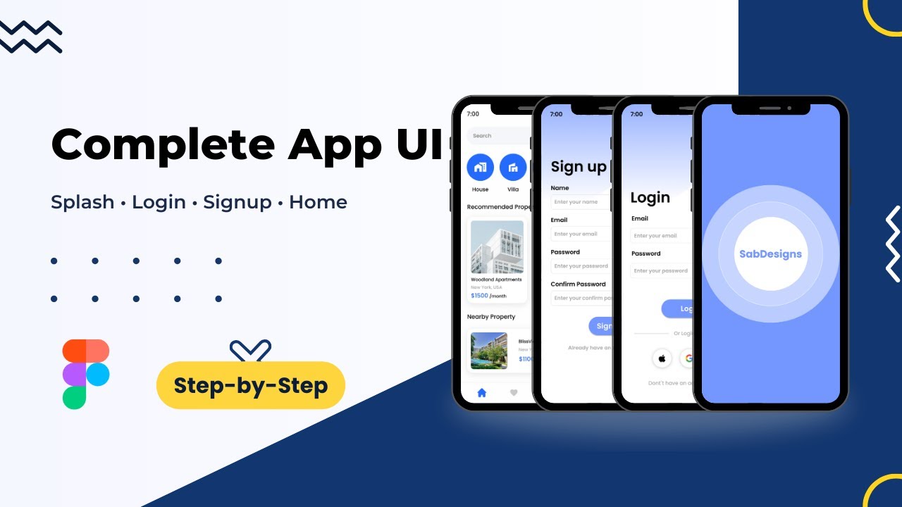 Complete App UI Design in Figma | Splash, Login, Signup & Home Screen