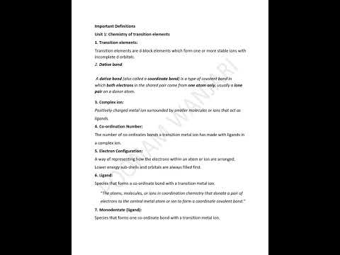 Important terms and definitions terms chemistry of transition elements