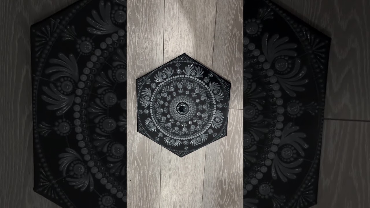 16” Black Hexagon Mandala Stretched Canvas Acrylic https://sacredcirclesmandala.etsy.com