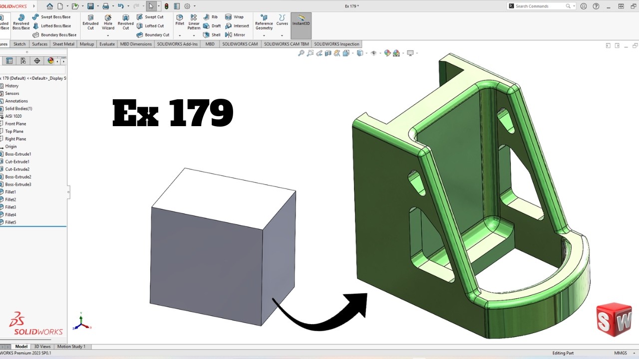 SolidWorks Tutorial Exercise 179 for beginners! SolidWorks