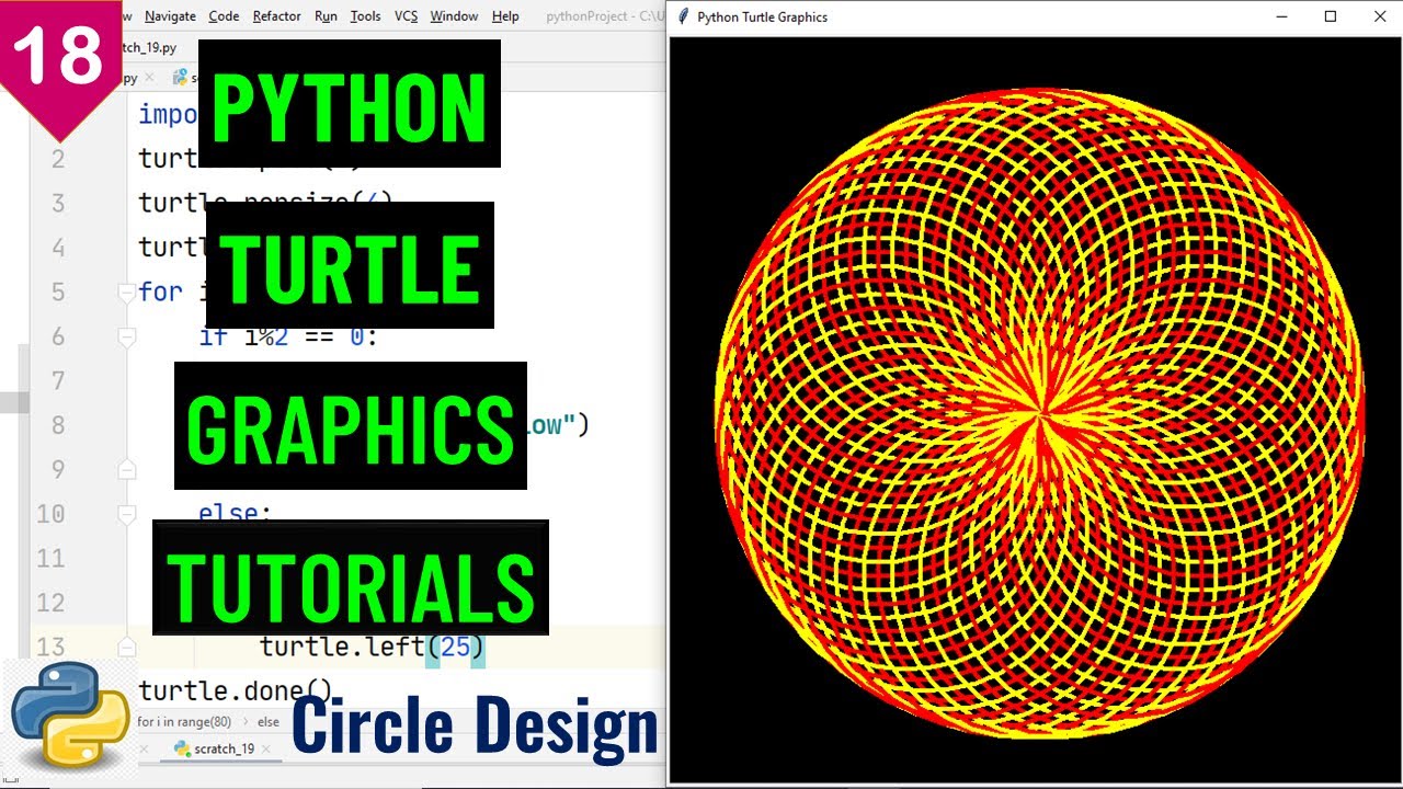 Draw Circle Design with Python Turtle | Python Turtle Graphics Tutorial#18 | python turtle projects