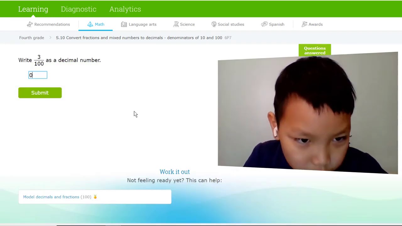IXL. Maths. Fourth Grade. S10. Convert fractions and mixed numbers to decimals