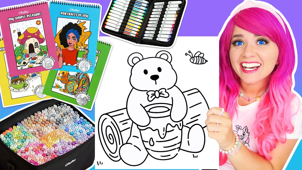 Coloring the CUTEST Bear Ever! 🧸 Ohuhu Coloring Books Flip Through + Review using Ohuhu Art Markers!