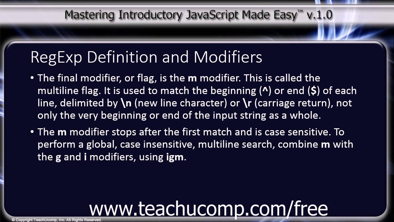 JavaScript Training Tutorial RegExp Definition