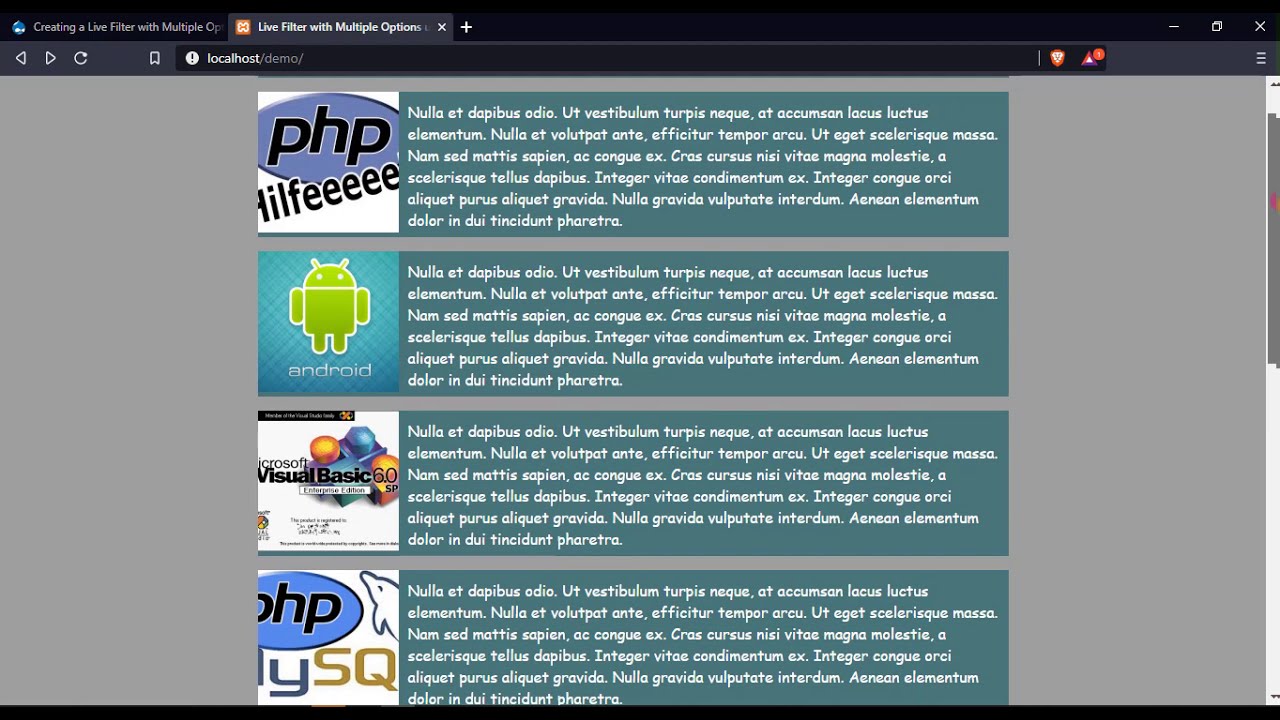 Creating a Live Filter with Multiple Options using Checkbox with jQuery Tutorial Demo
