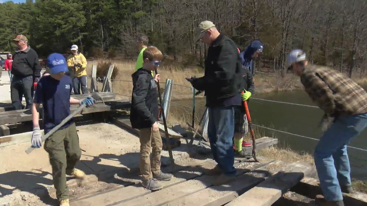 Deteriorating bridge outside Camp Arrowhead being restored
