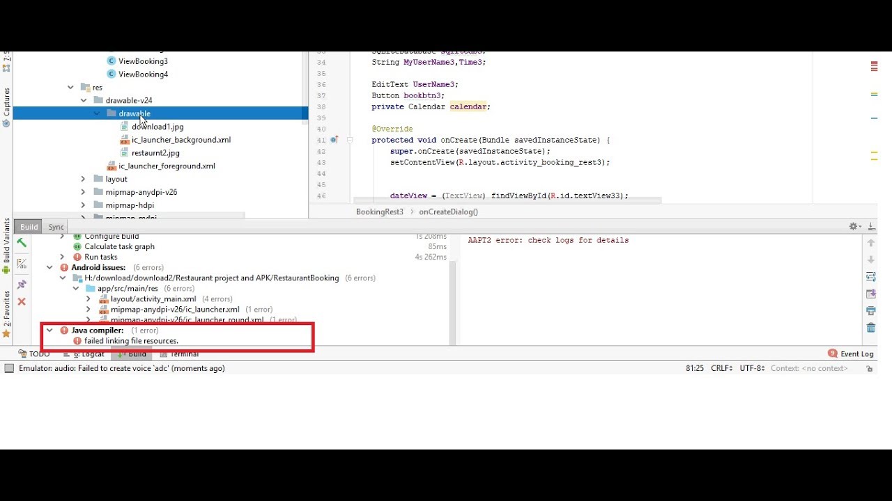 Solved failed linking file resources android studio