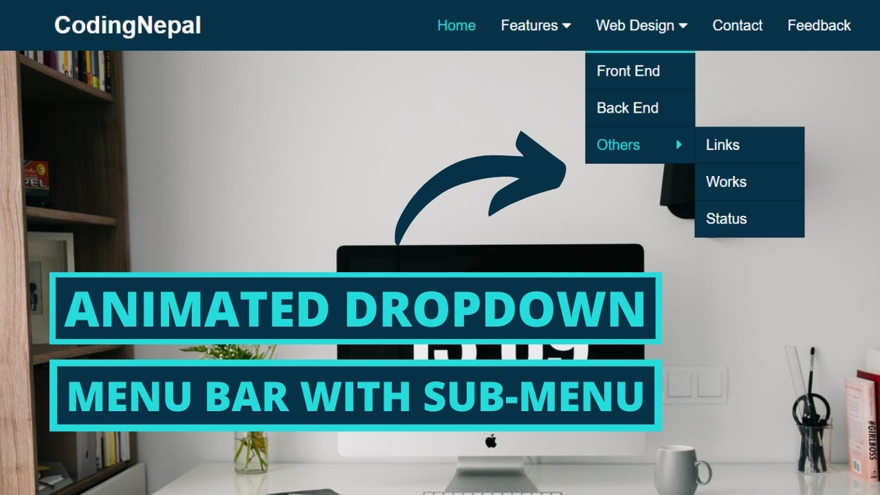 Animated Drop down Menu Bar using HTML & CSS | CodingNepal