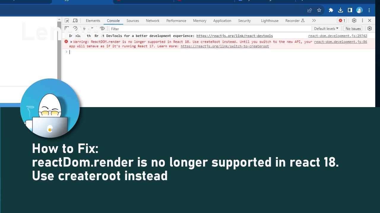 How to Fix:  reactDom.render is no longer supported in react 18. Use createroot instead