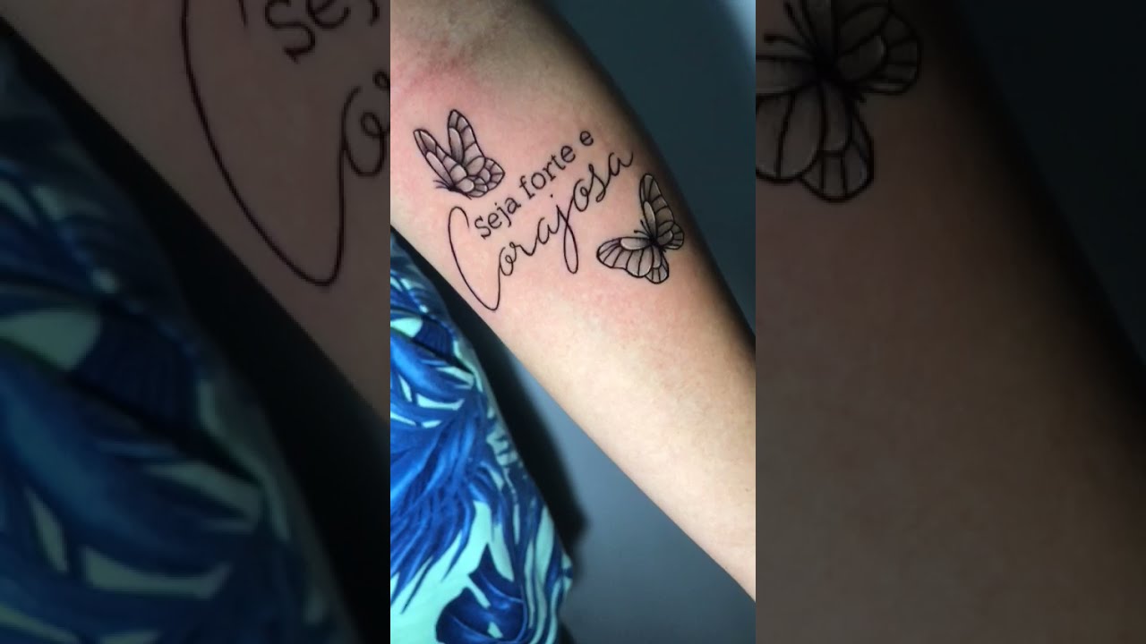tattoo frase com borboleta (fine line)