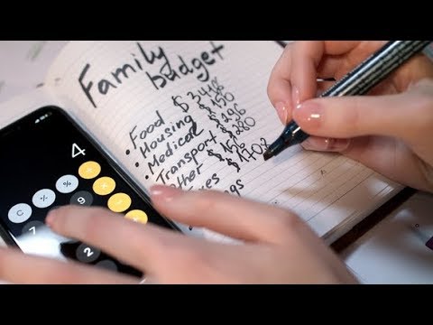Woman Calculate Family Budget on Calculator and Writing in Notebook (Stock Footage)
