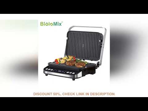 BioloMix-Digital Electric Contact Grill, Griddle e Panini Press, Placas Opcionais para Waffles, Abre