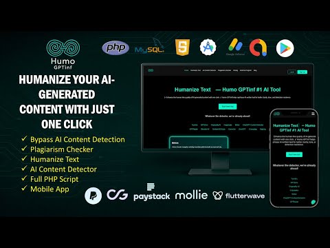 Humo GPTinf – Bypass AI Content | Plagiarism Checker | Humanize Text | AI Detector | Full PHP Script