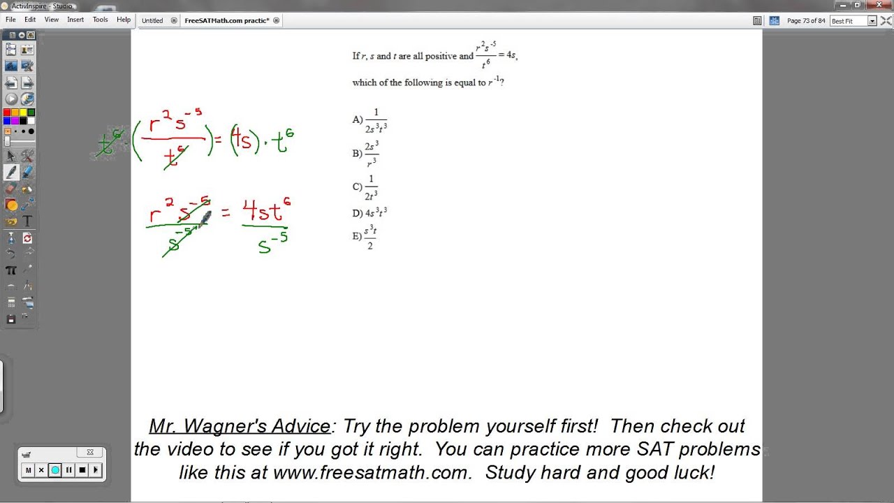 SAT Math - Question #73 (Simplifying with Positive and Negative Exponents)
