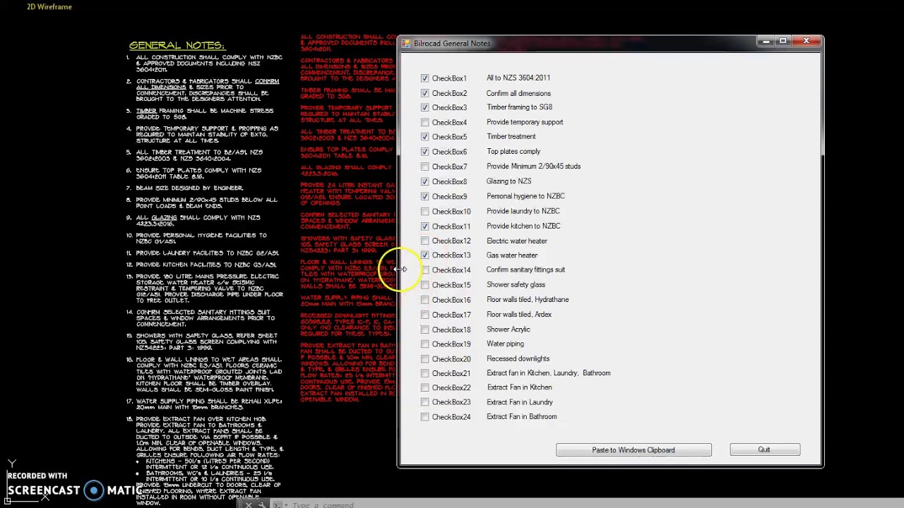 A program that puts a list of notes in an Autocad Drawing