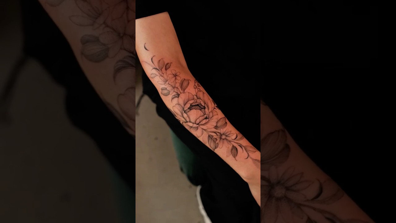 Family Birth Flower Tattoo – Peony, Daisy, Lily & Cherry Blossoms