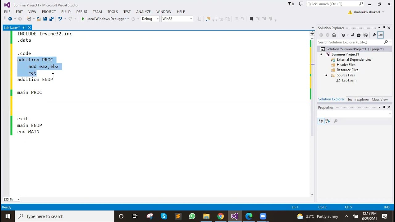 COAL | Lab 08 (Part 1) | Assembly Language Procedures | 6/25/2021
