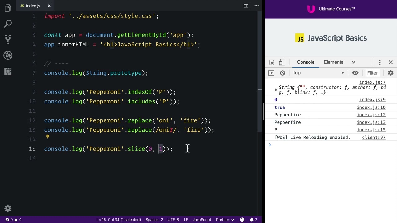 Ultimate JavaScript Basics 23 - Strings In-Depth - Exploring String Methods, String Prototype