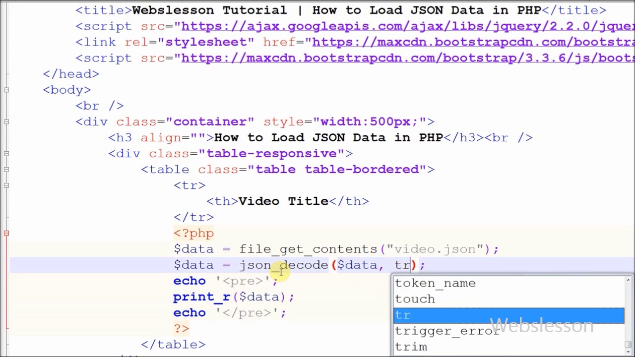 How to load data from json file in php