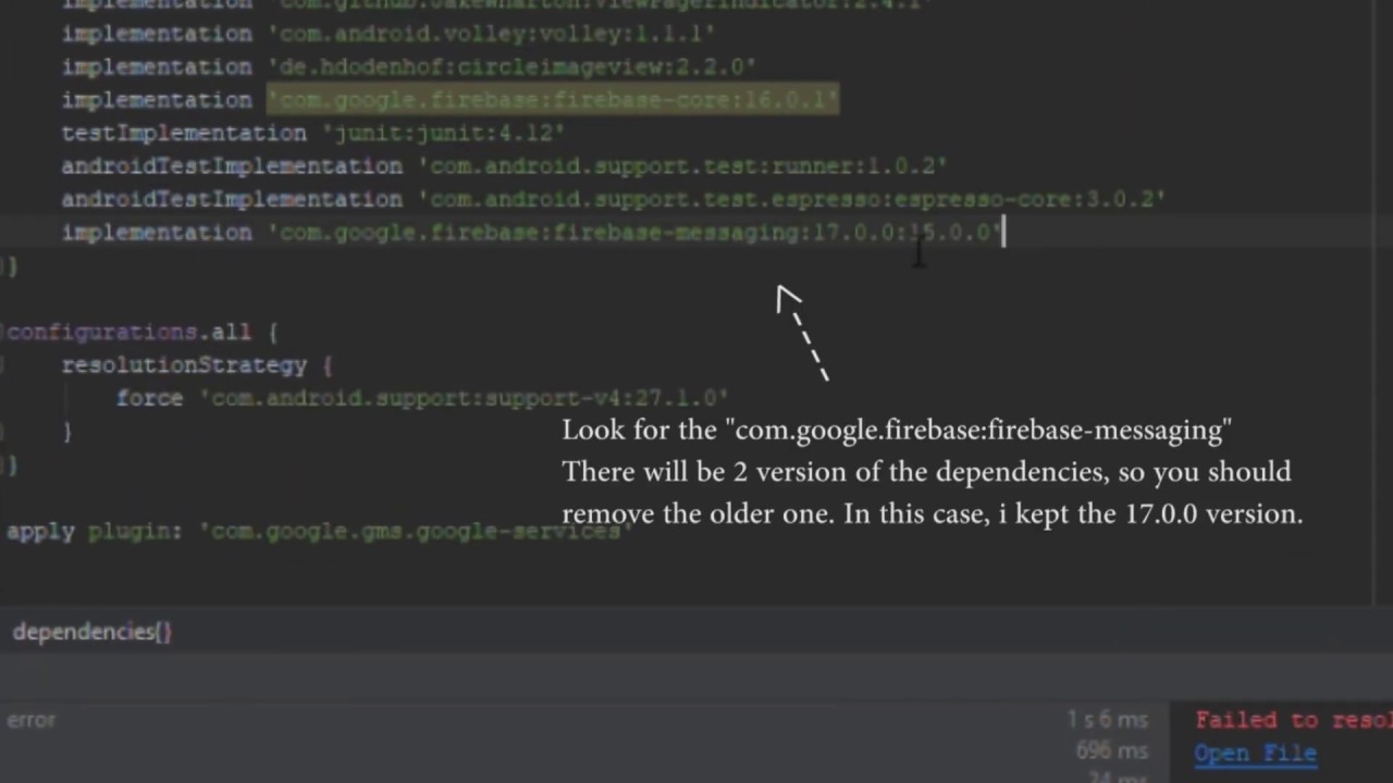 Failed to resolve: firebase-messaging-15.0.0 error SOLUTION