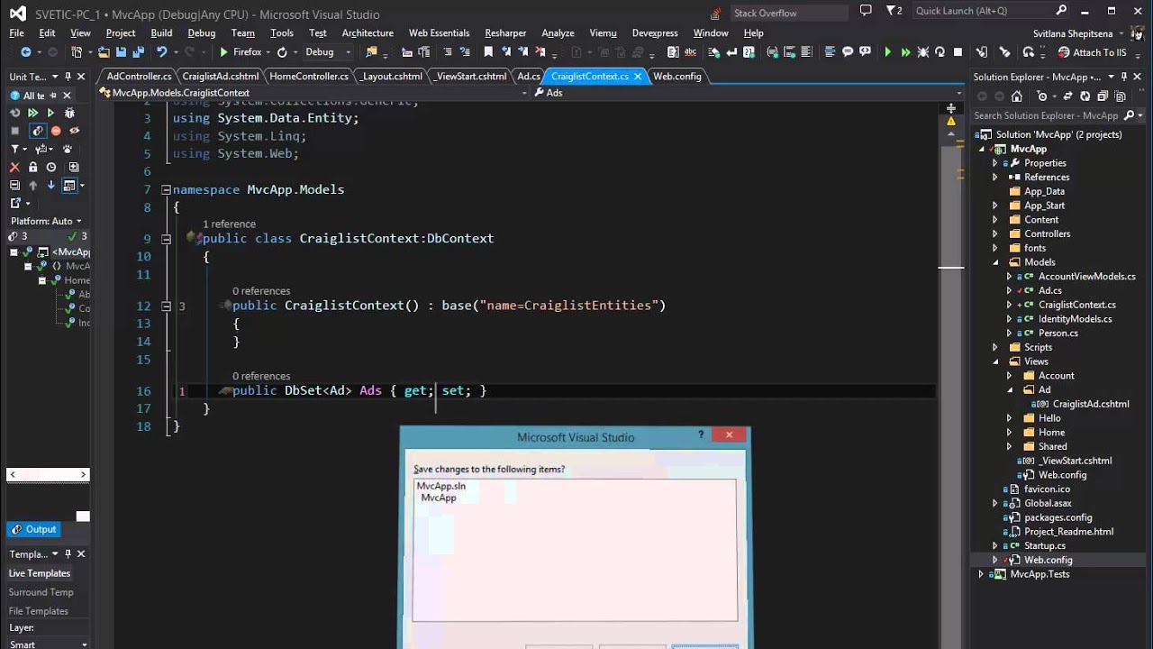 ASP.Net MVC 5. Entity Framework Model Mapping. First Code Approach.